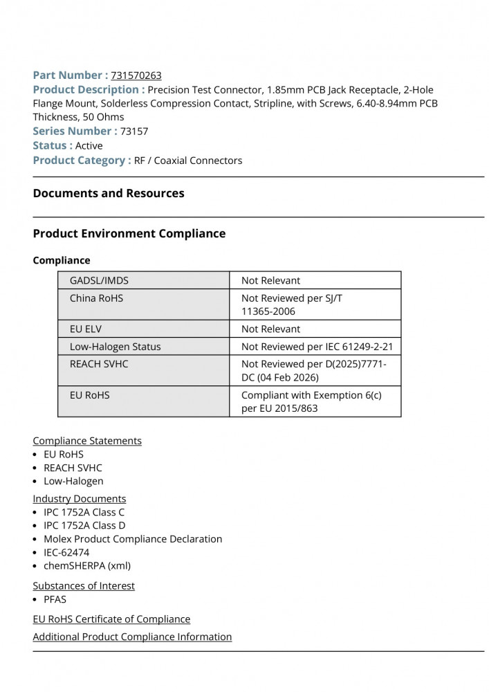 Technical document image 1 for MOLEX 731570263