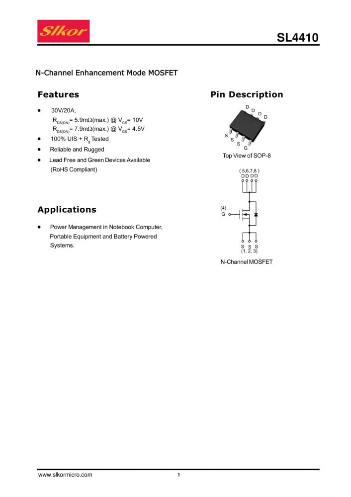 SL4410 datasheet page 1