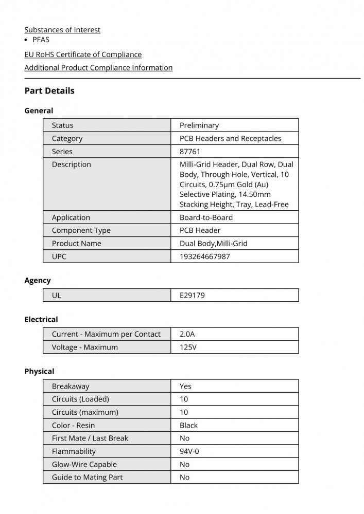 MOLEX 877611001 product drawing preview, page 2