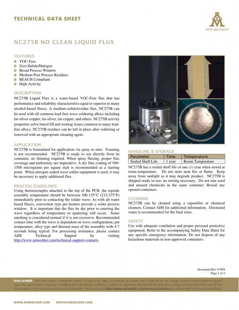 AIM NC275B product document page 1