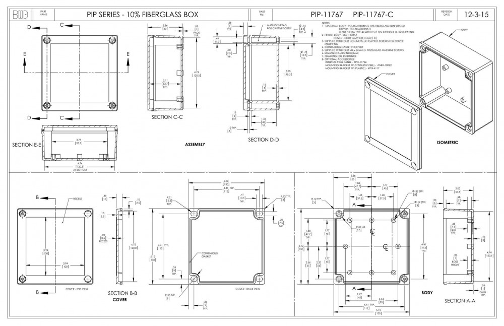 PIP-11767-C product drawing and enclosure technical documentation