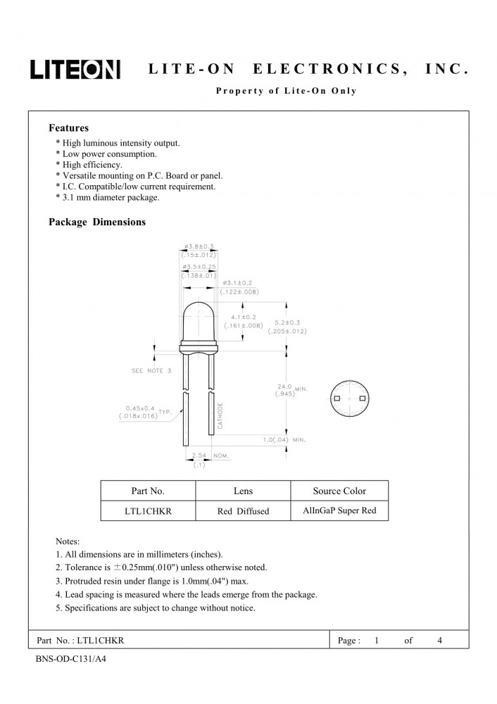 LTL1CHKR datasheet page 1