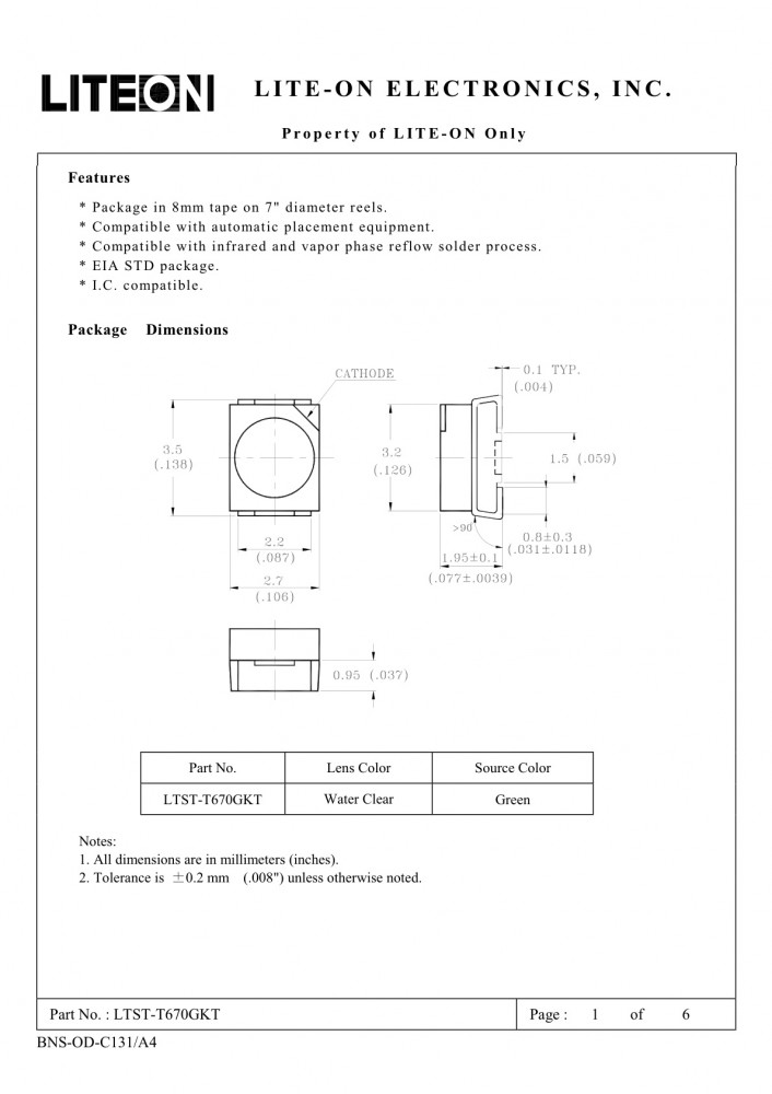 LTST-T670GKT datasheet page 1