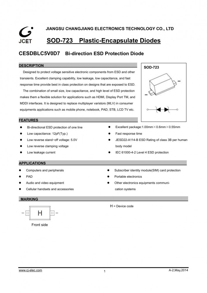 CESDBLC5V0D7 datasheet page 1