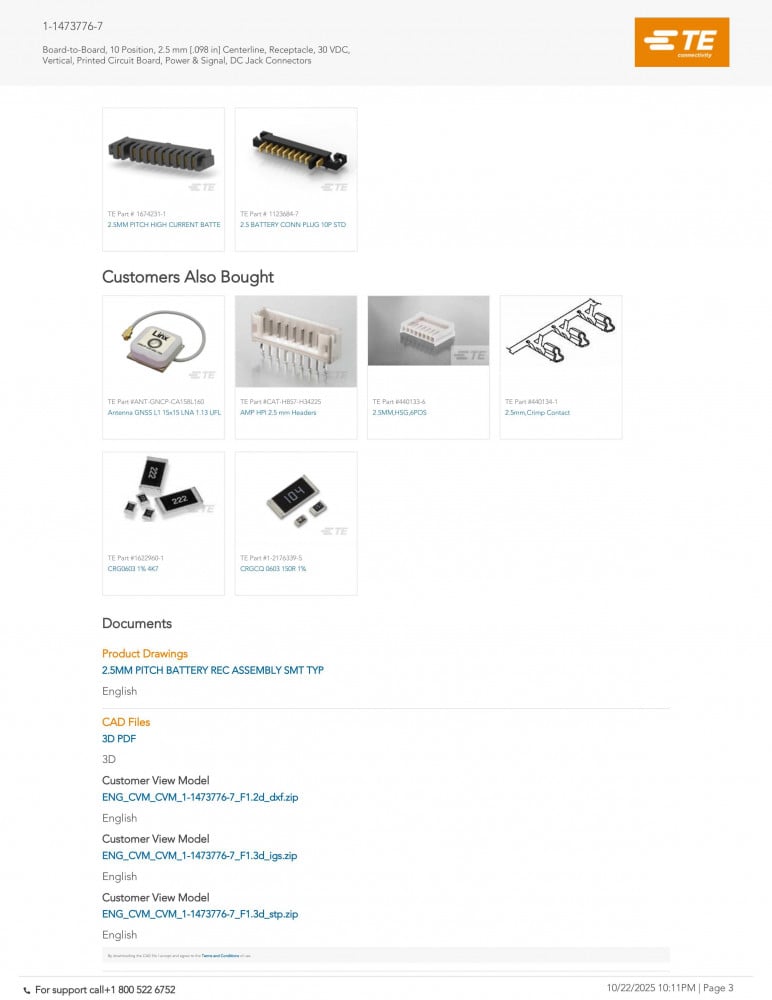 TE Connectivity product documentation page 3