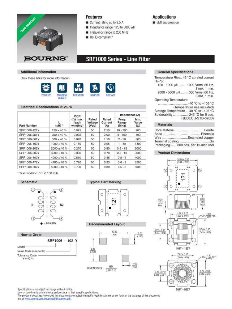 SRF1006 series datasheet page 1