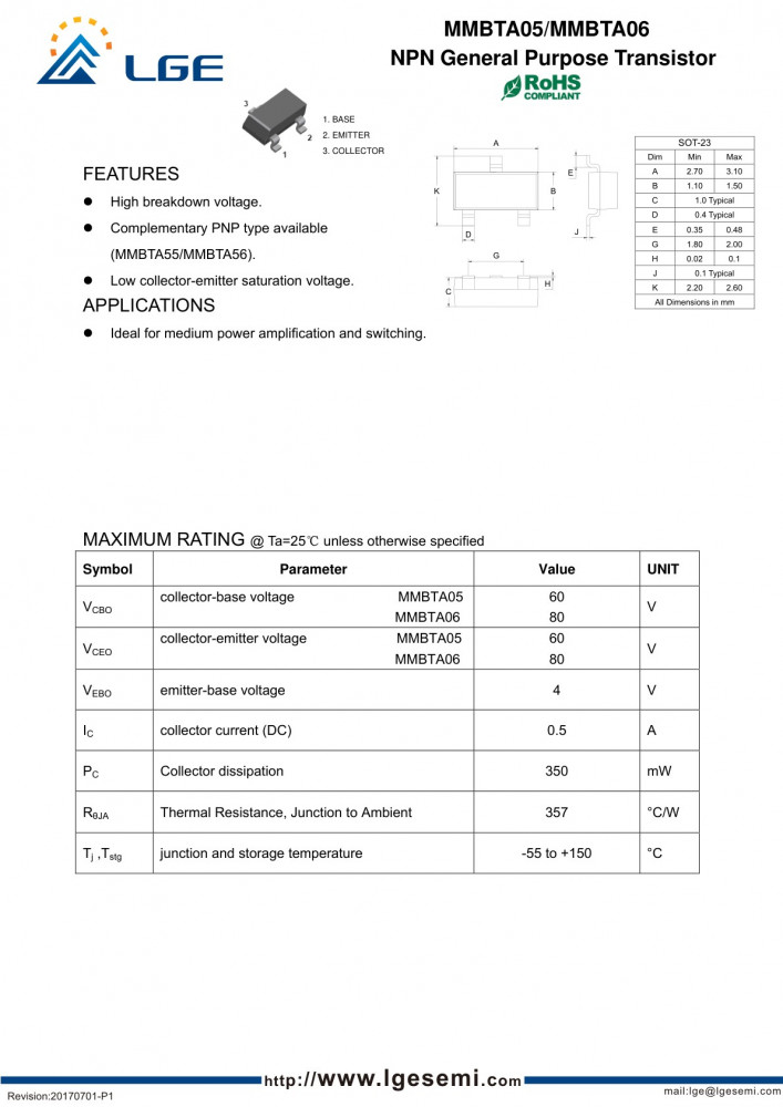 MMBTA06 datasheet page 1