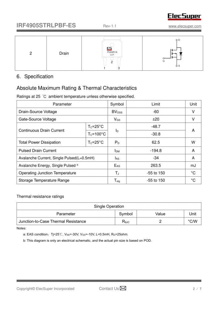 IRF4905STRLPBF-ES datasheet page 2