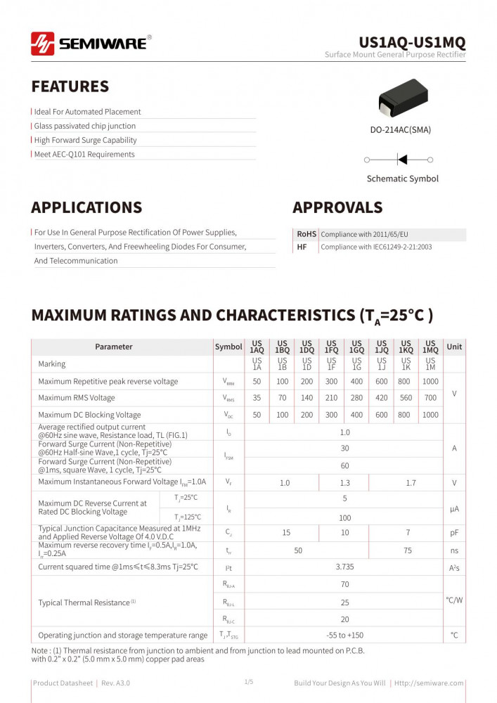 US1DQ datasheet page 1