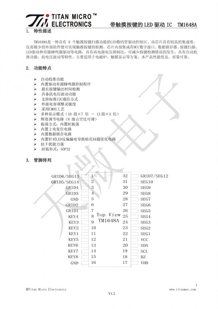 TM1648A datasheet page 1