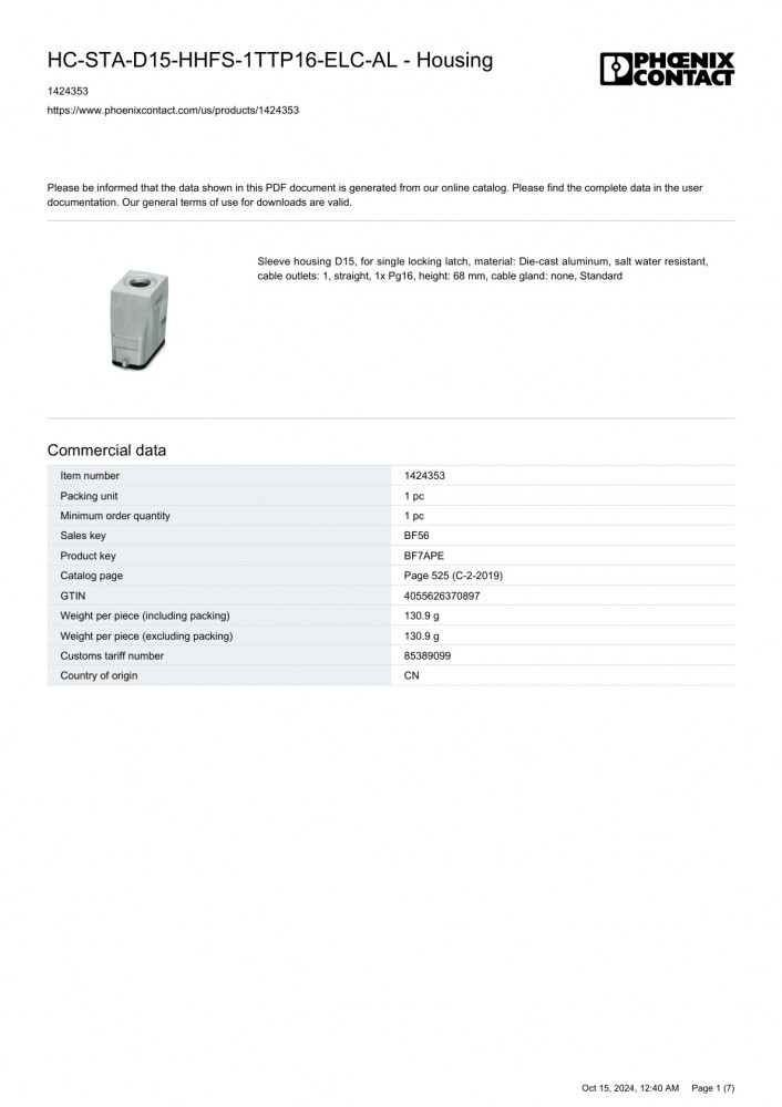 Phoenix Contact 1424353 technical document page 1