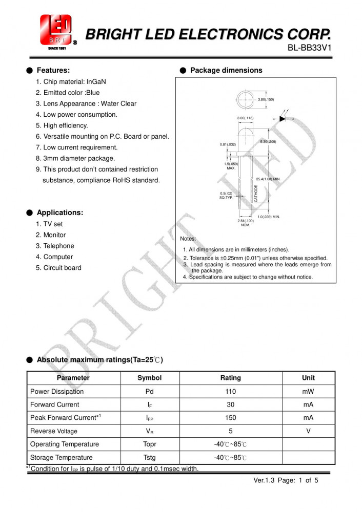 BL-BB33V1 datasheet page 1