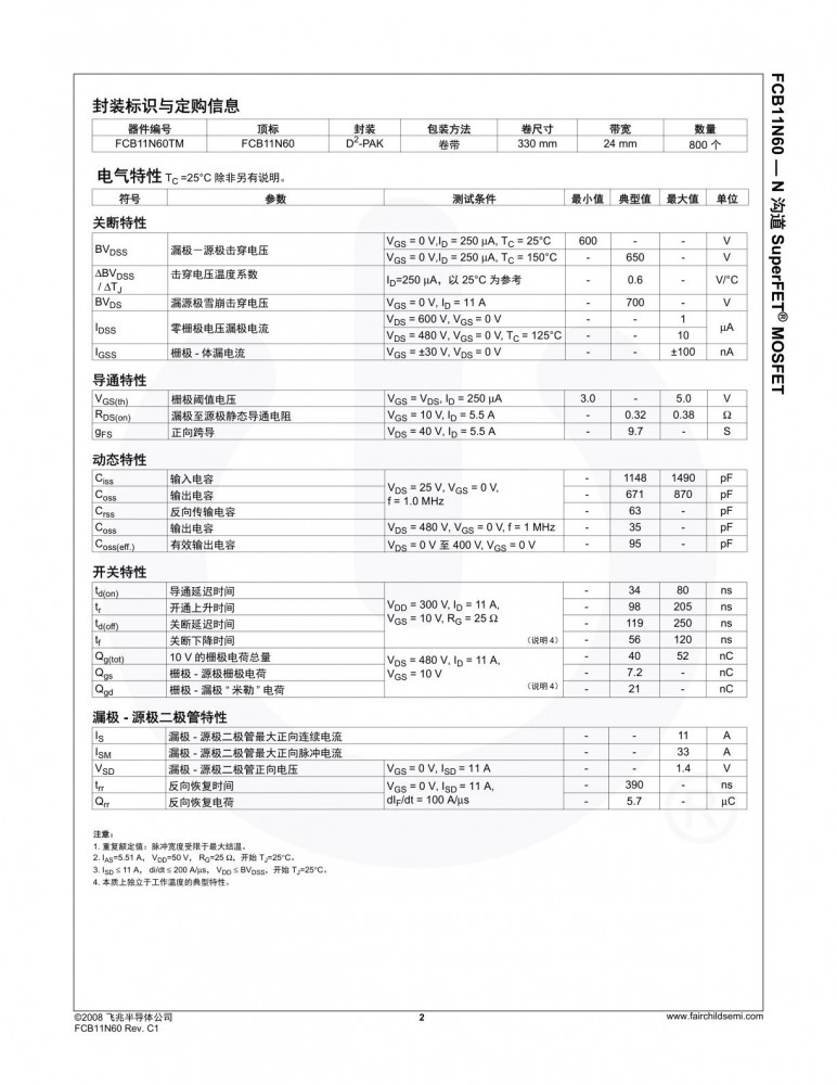 FCB11N60 datasheet page 3