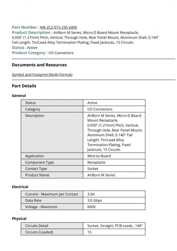 Technical document page 1 for MK-2C2-015-235-2400