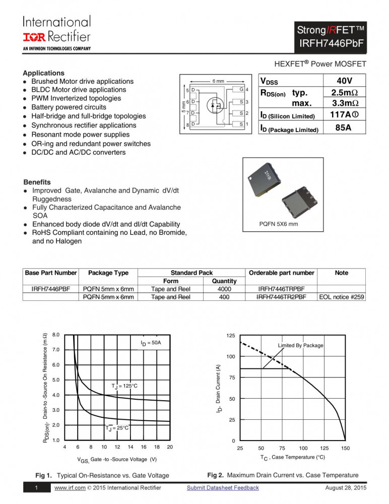 IRFH7446TRPBF datasheet page 1