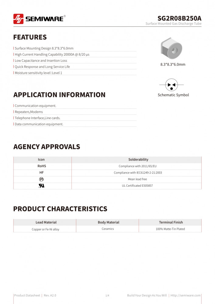 SG2R08B250A datasheet page 1