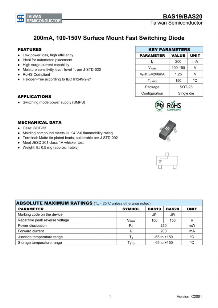 BAS20 datasheet page 1