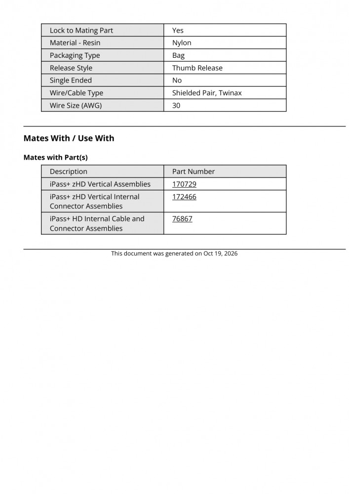Molex MiniSAS HD short-body cable assembly specification, page 3