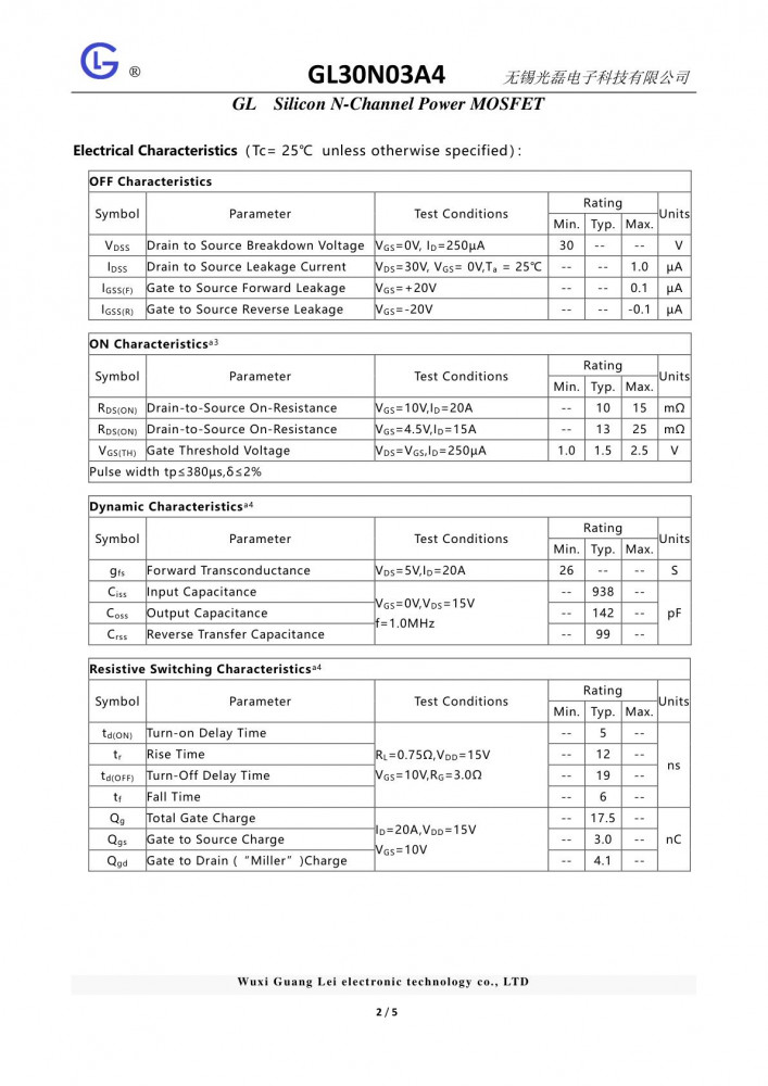 GL30N03A4 datasheet page 2