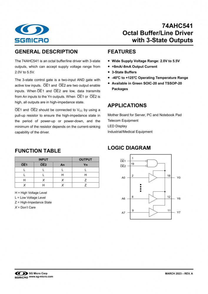 74AHC541 datasheet page 1