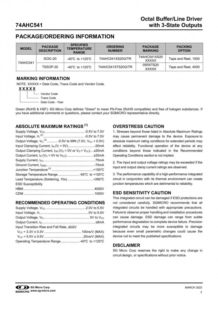 74AHC541 datasheet page 2