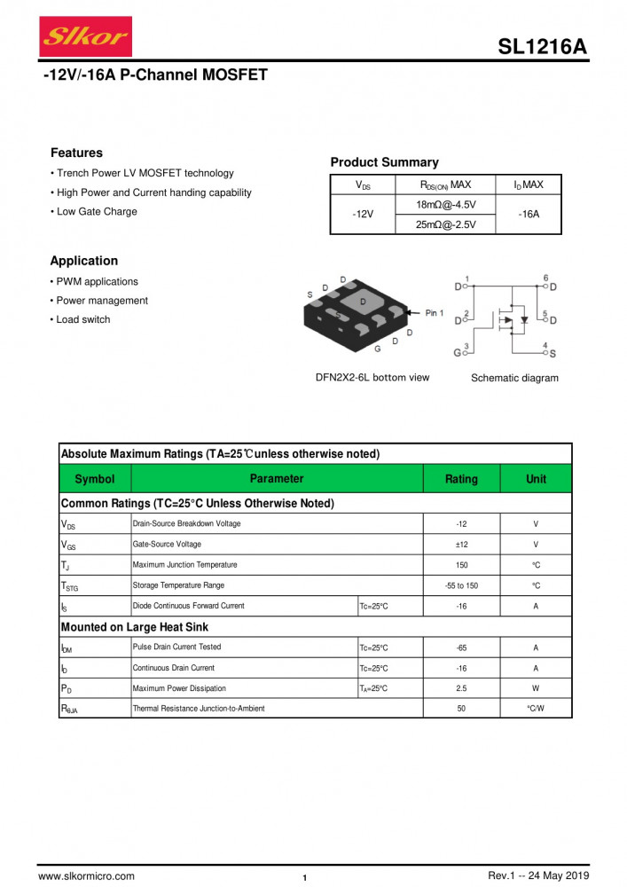 SL1216A datasheet page 1