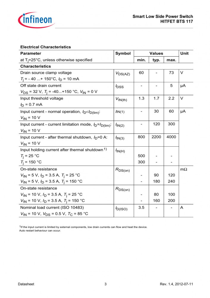 BTS117BKSA1 datasheet page 3