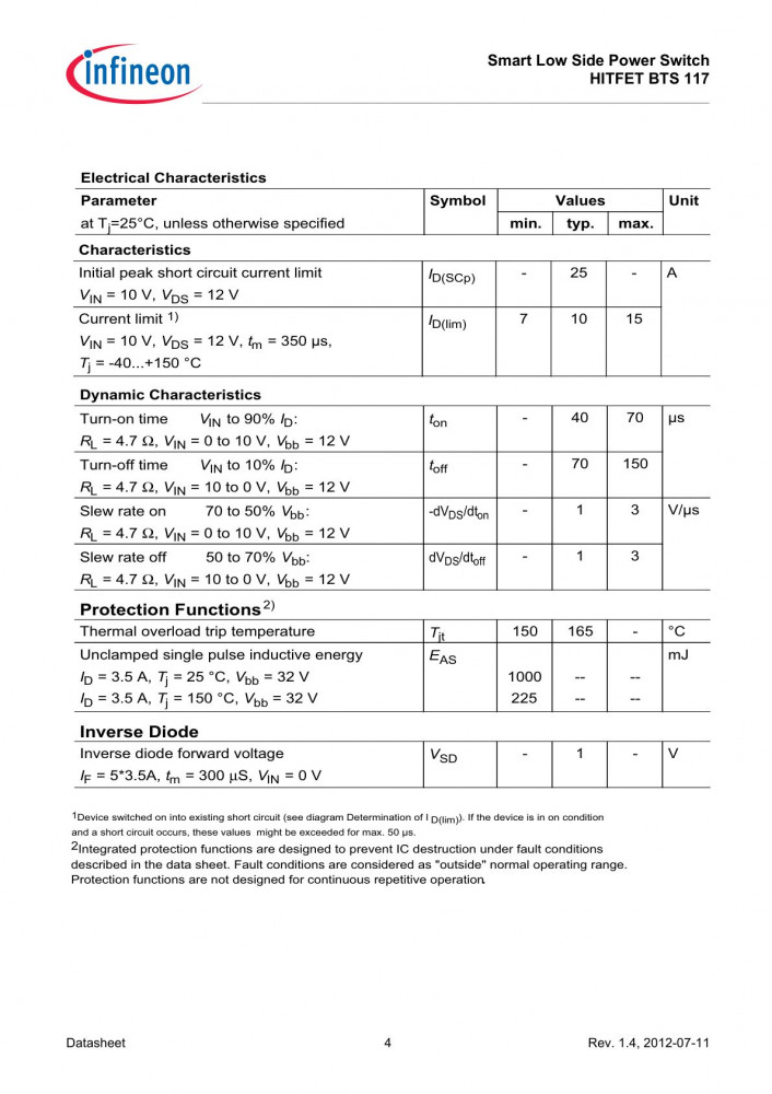 BTS117BKSA1 datasheet page 4