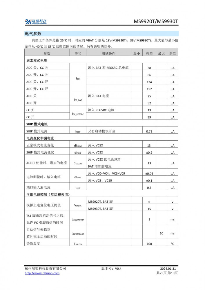 MS9930T datasheet page 10