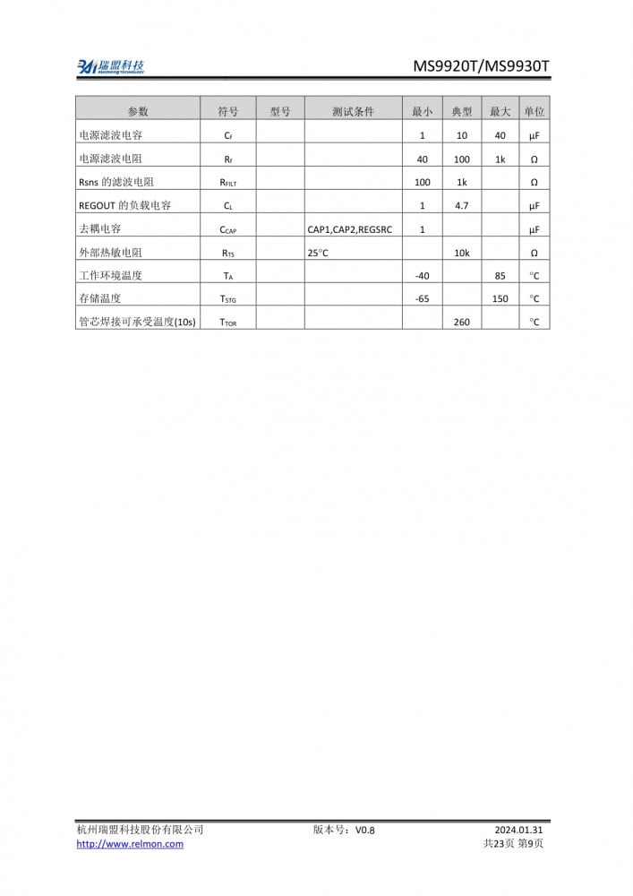 MS9930T datasheet page 9