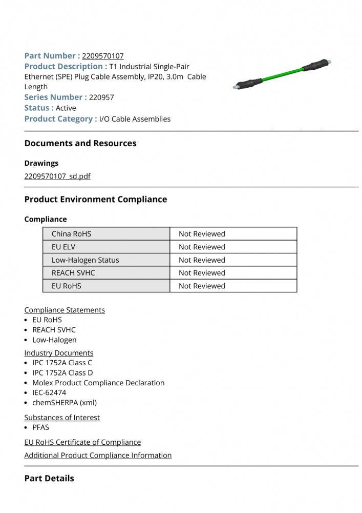 MOLEX 2209570107 technical document, page 1