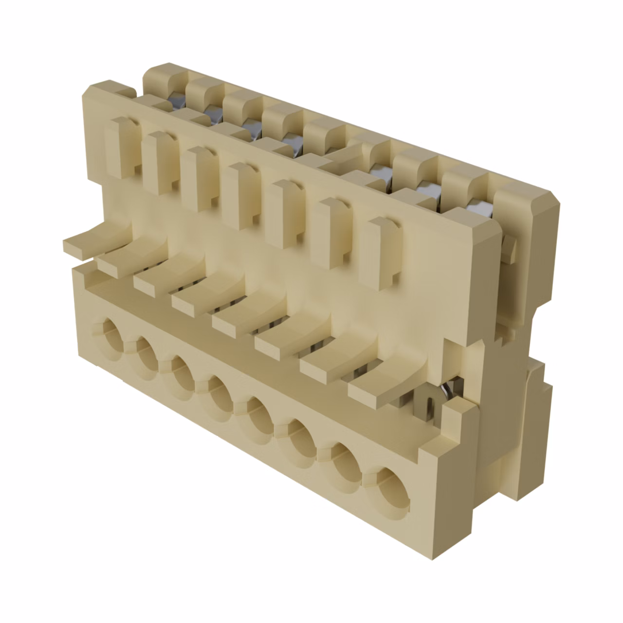 Appli-Mate RAST 2.5 Connector, 2.50mm Pitch, Female, 8 Circuits, Positions A and I Removed, Polarizing Rib Between 5/6, Locking Pips, Open Endwalls, Tin Plating for sale