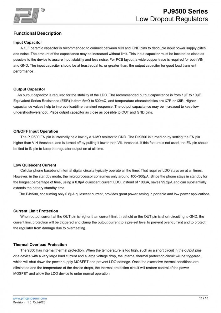PJ9500 datasheet page 10