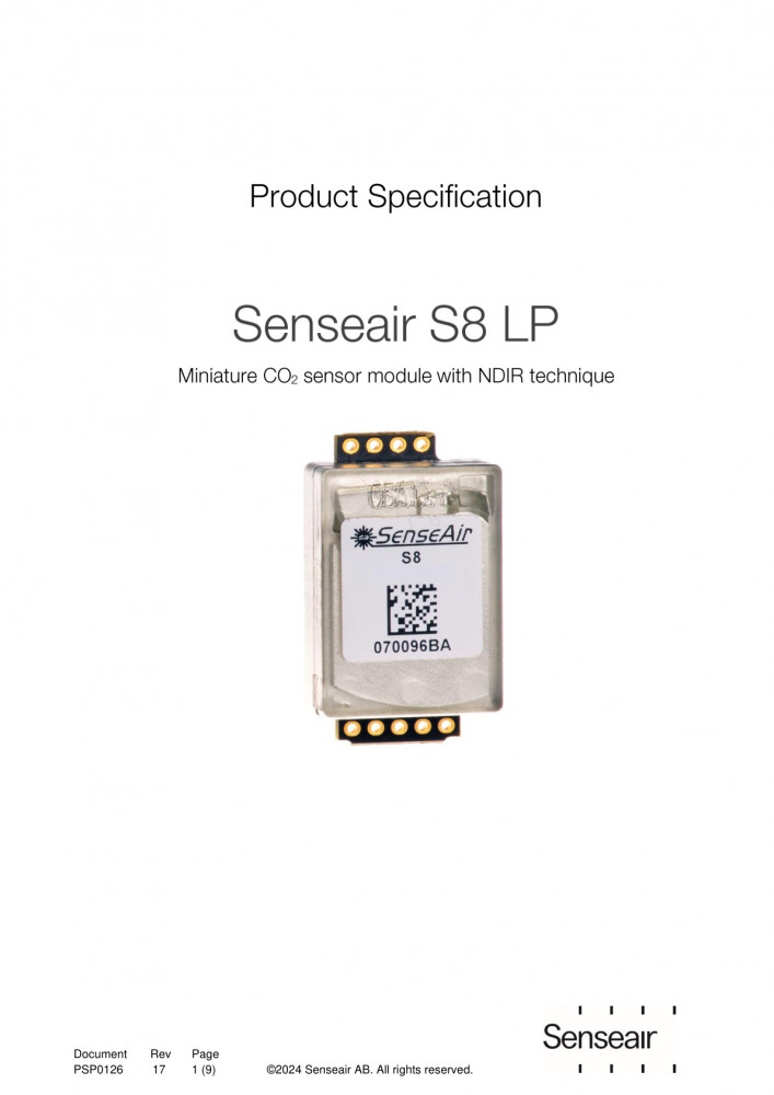Senseair S8 LP specification page 1