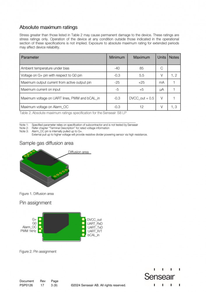 Senseair S8 LP specification page 3
