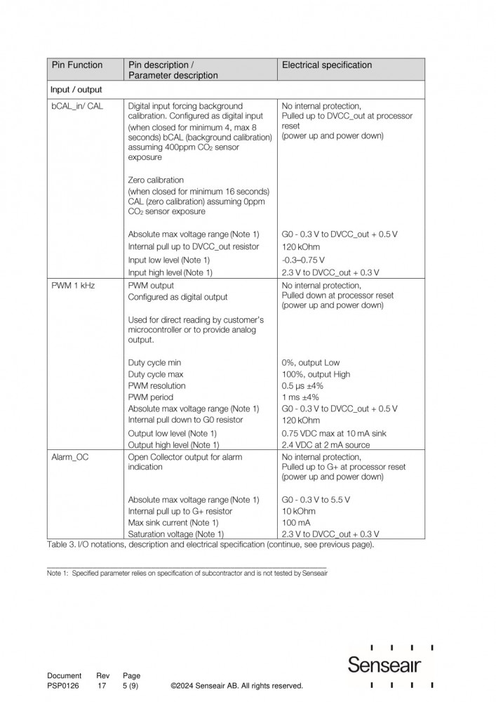 Senseair S8 LP specification page 5