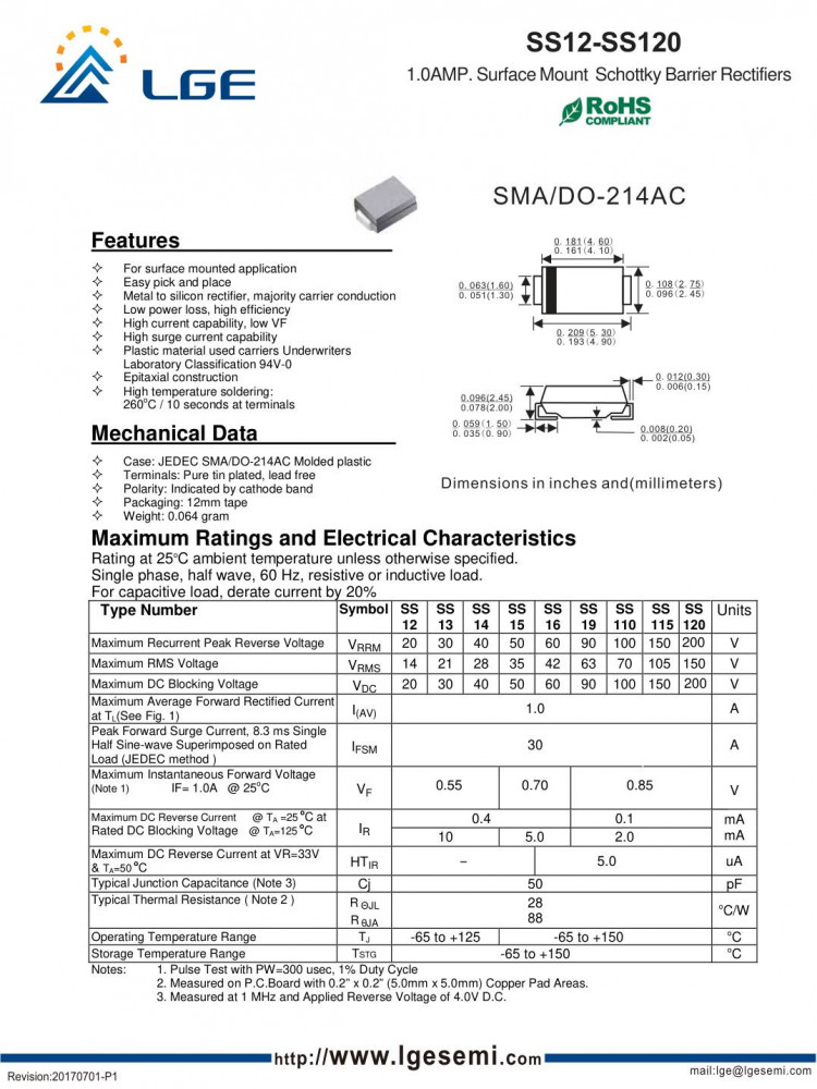 LGE SS115 datasheet page 1