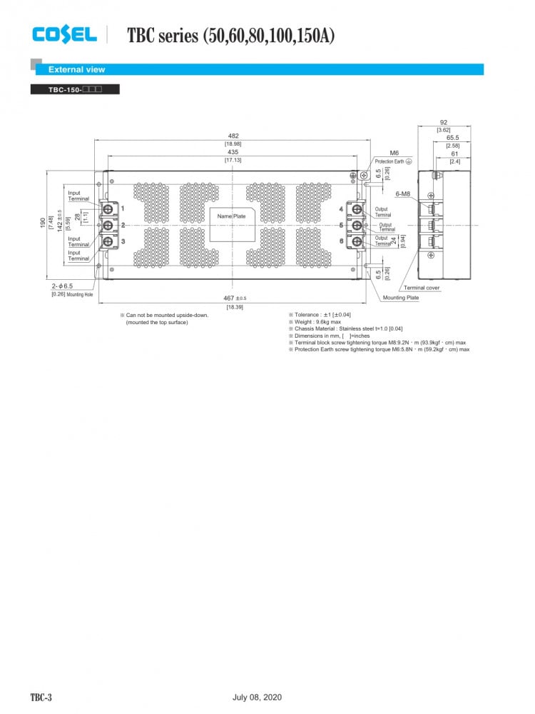Cosel TBC series specifications and curves