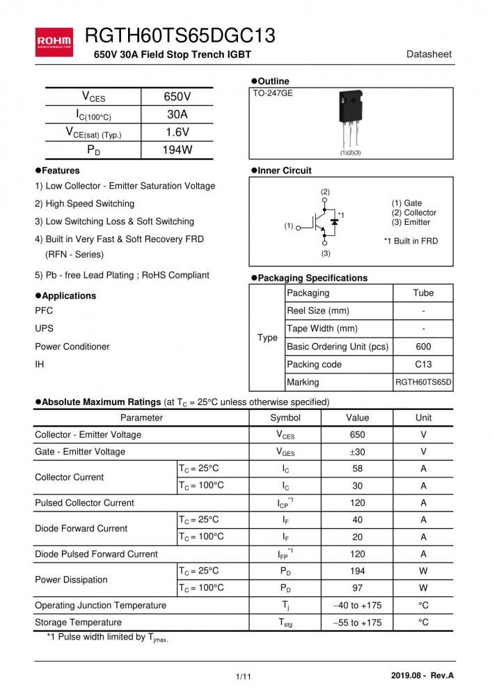 RGTH60TS65DGC13 datasheet page 1