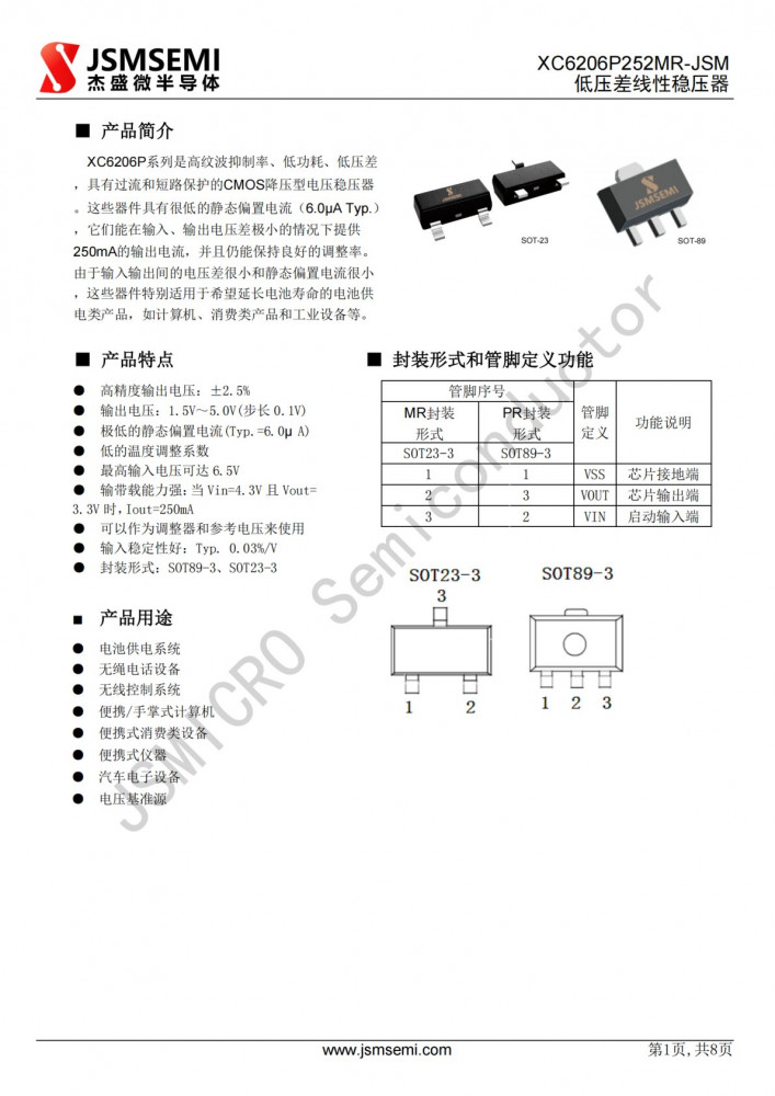 XC6206P252MR-JSM datasheet page 1