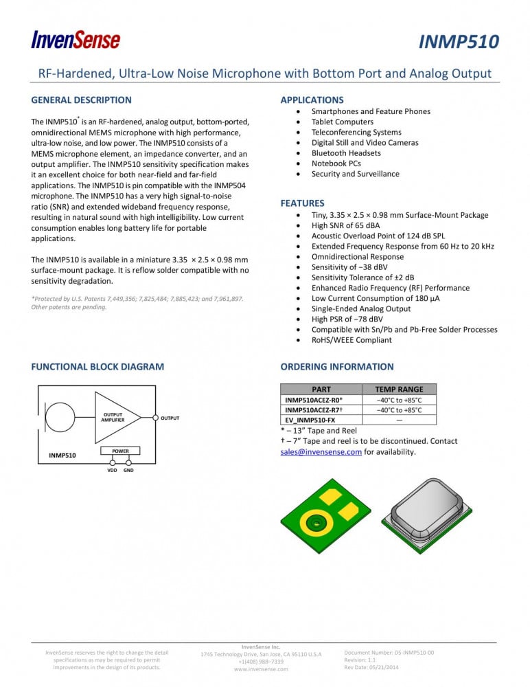 INMP510 datasheet page 1