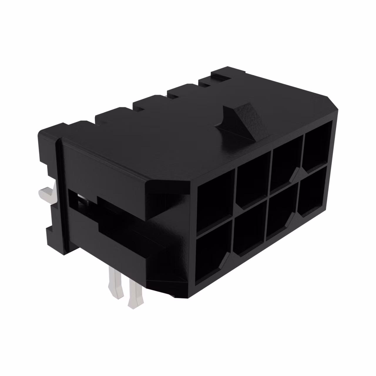 Micro-Fit 3.0 Right-Angle Header, 3.00mm Pitch, Dual Row, 8 Circuits, with PCB Press-fit Metal Retention Clip, 2.54µm Matte Tin Plating, Glow-Wire Capable, Black, Tape and Reel for sale
