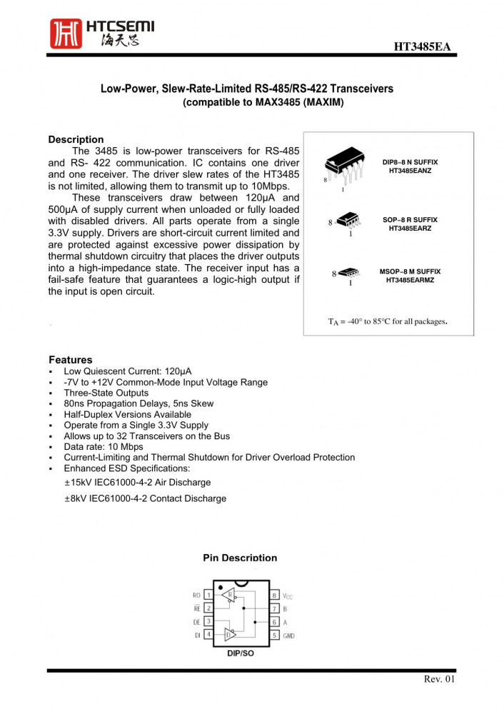HT3485EARZ datasheet page 1