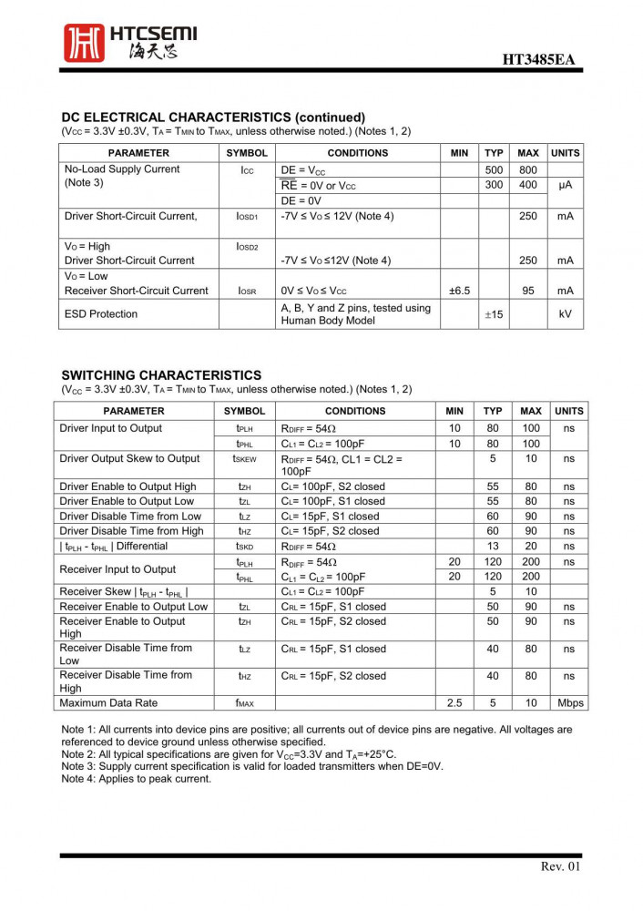 HT3485EARZ datasheet page 3