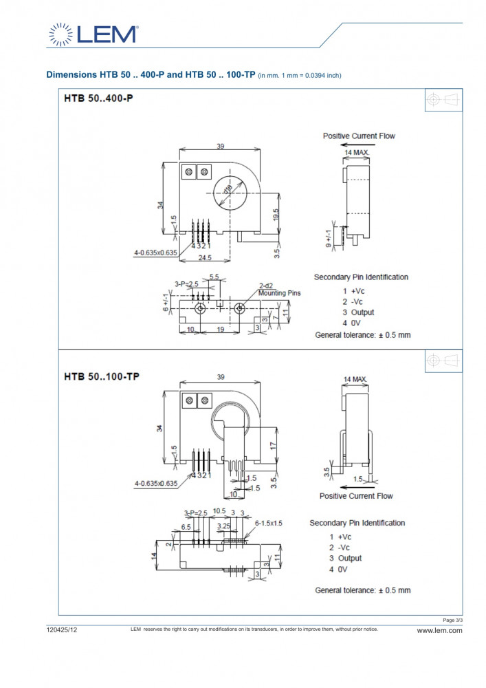 LEM HTB 100-P datasheet page 3