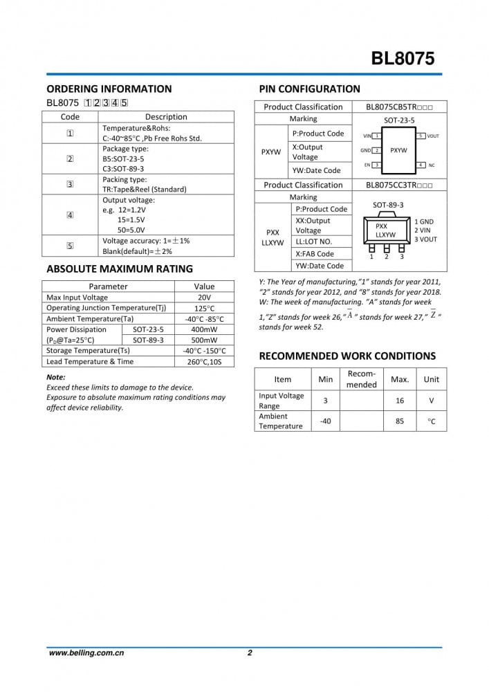 BL8075 datasheet page 2