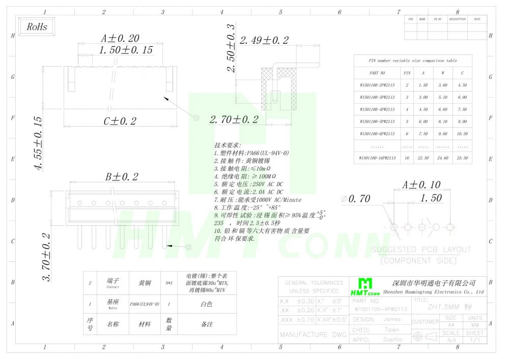 HMTCONN W1501100-6PW2113 technical drawing preview
