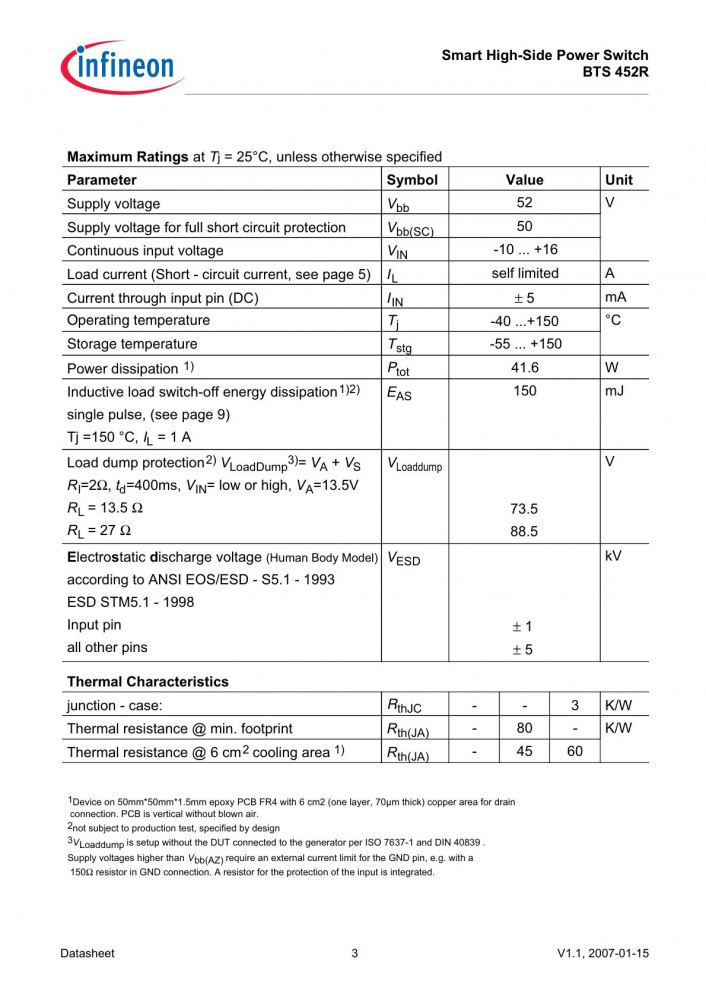 BTS452RATMA1 datasheet page 3