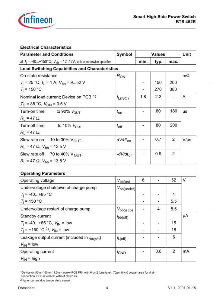 BTS452RATMA1 datasheet page 4