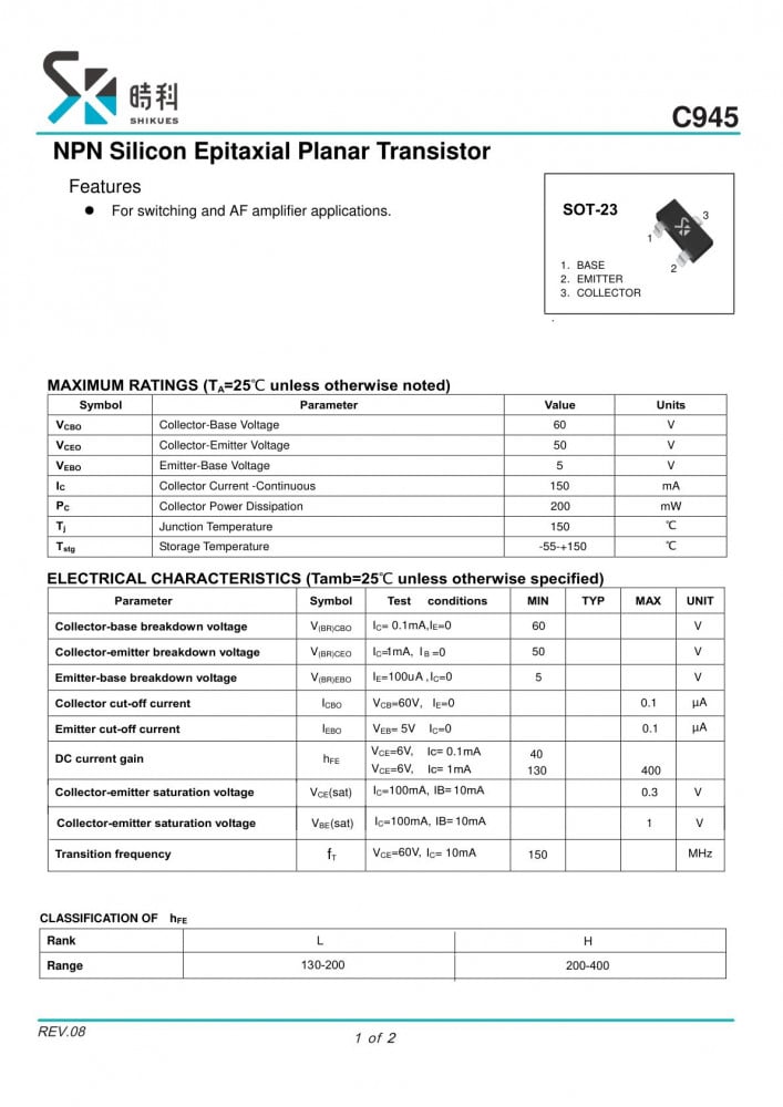Shikues C945 datasheet page 1